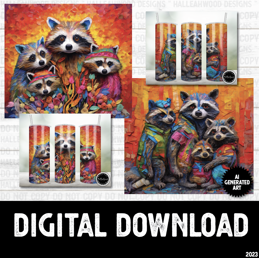 AI Generated Art Trash Panda families – Halleahwood