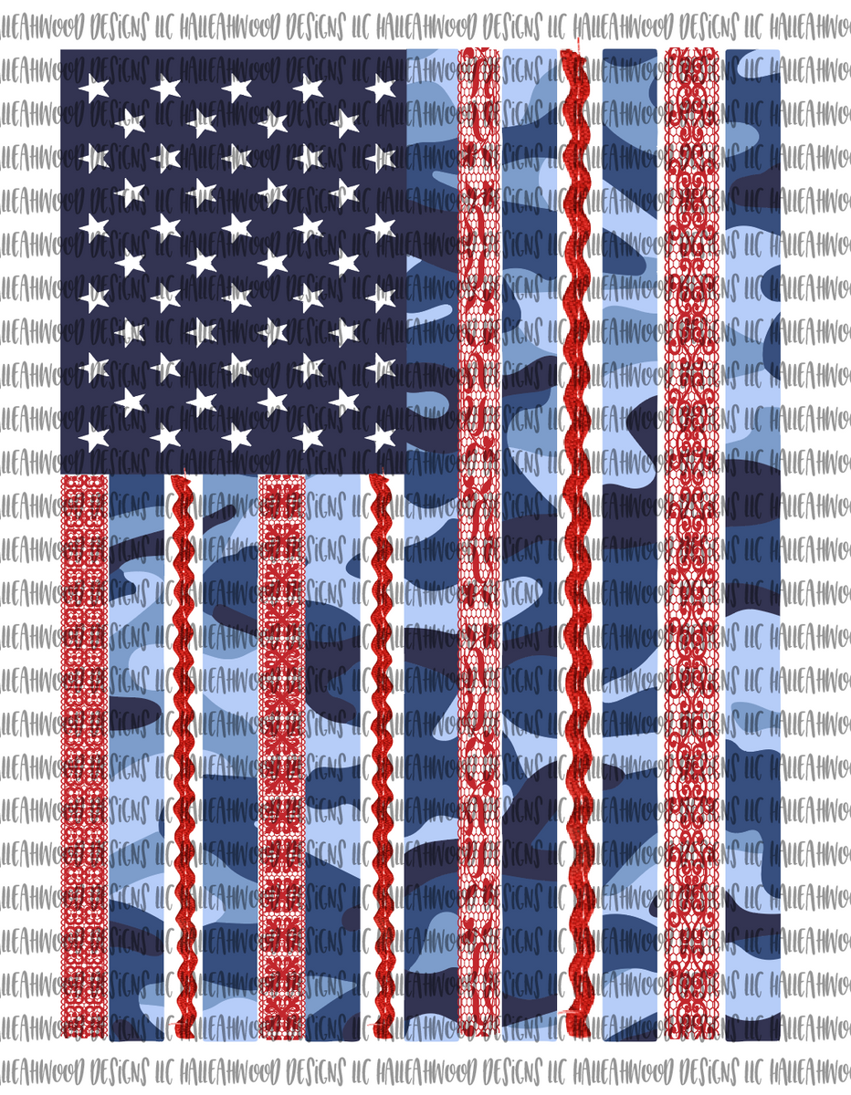 Blue Camo and Lace Flag – Halleahwood